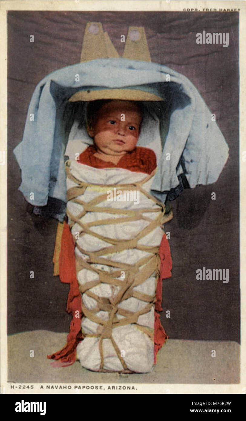 A photograph of a Navajo papoose in Arizona, part of the Fred Harvey ...