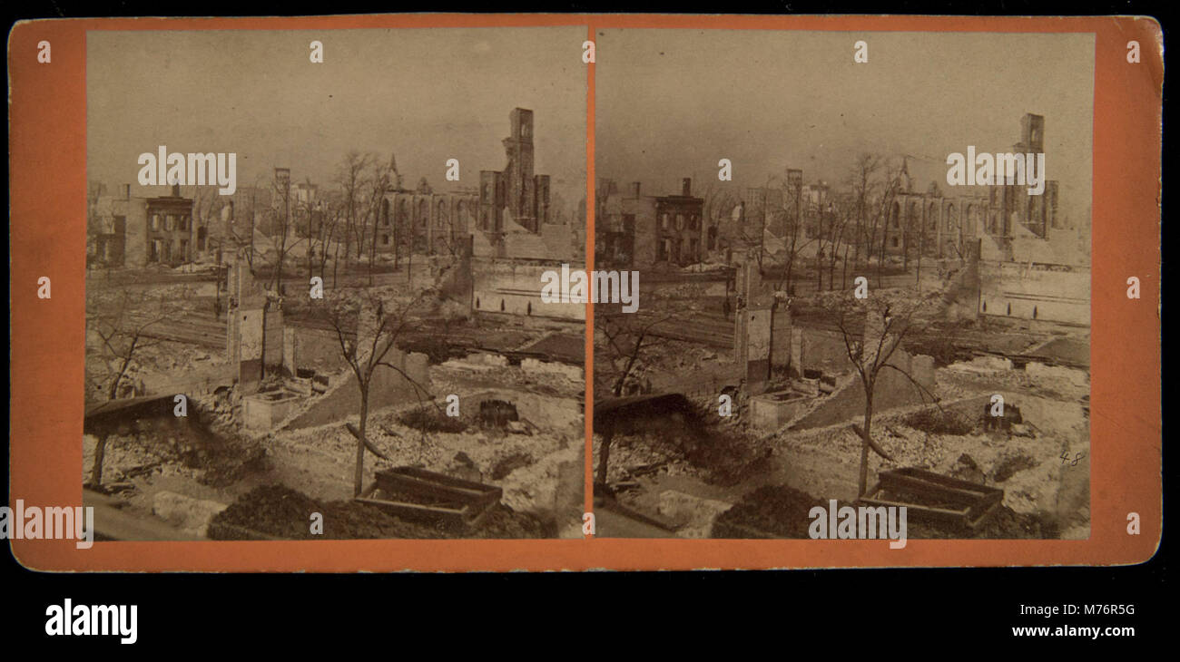 This photograph shows the ruins of Chicago, offering a view looking ...