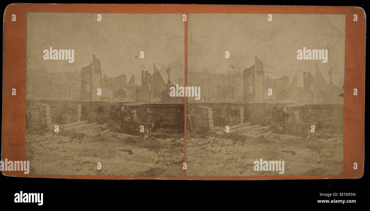 This photograph shows a distant view of the ruins of Chicago ...