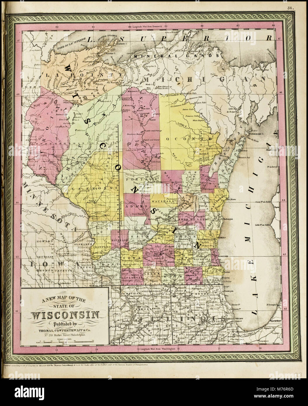 A historical map depicting the state of Wisconsin, showcasing its ...
