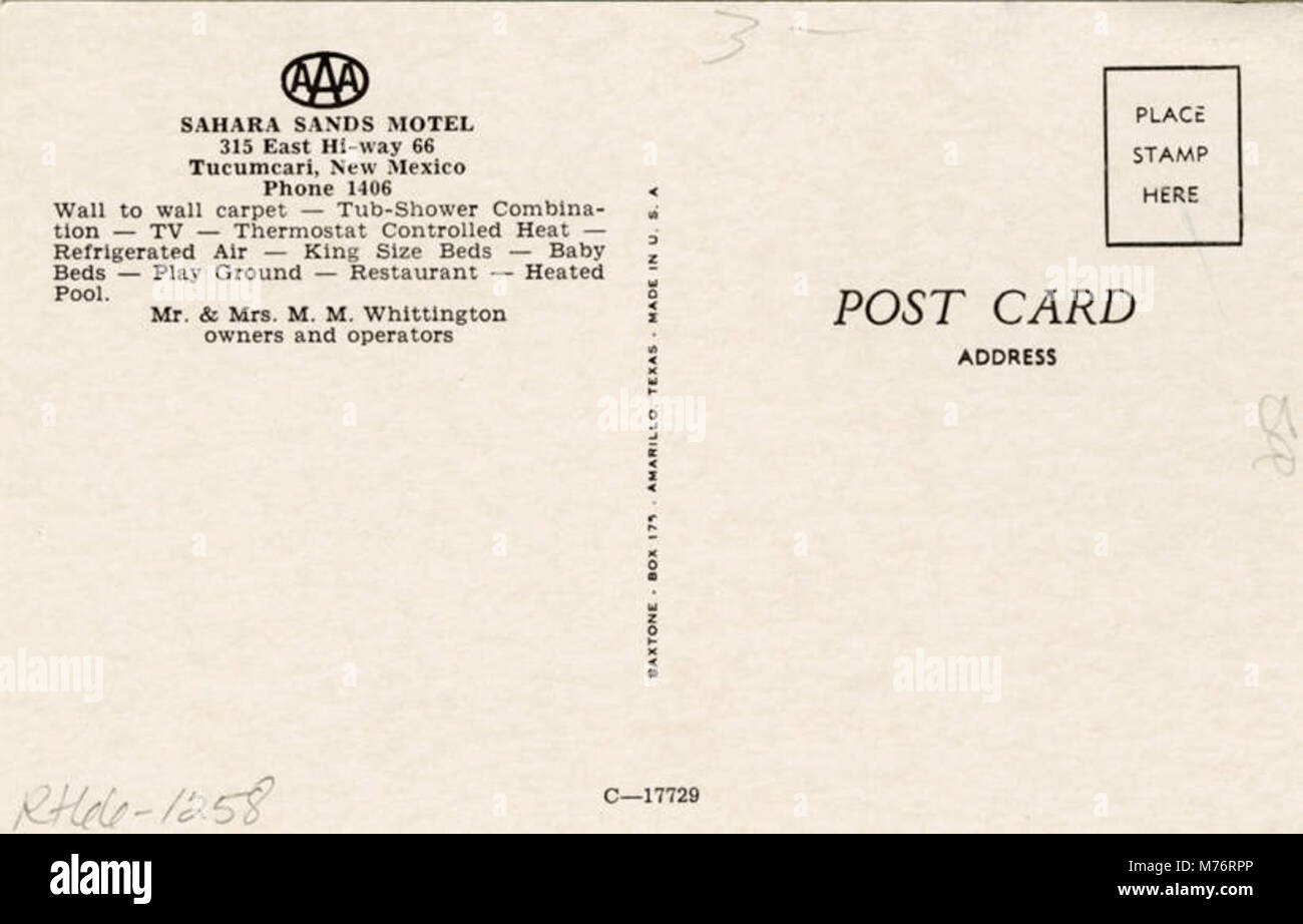 The Sahara Sands Motel, owned by Mr. and Mrs. M.M. Whittington, was a ...