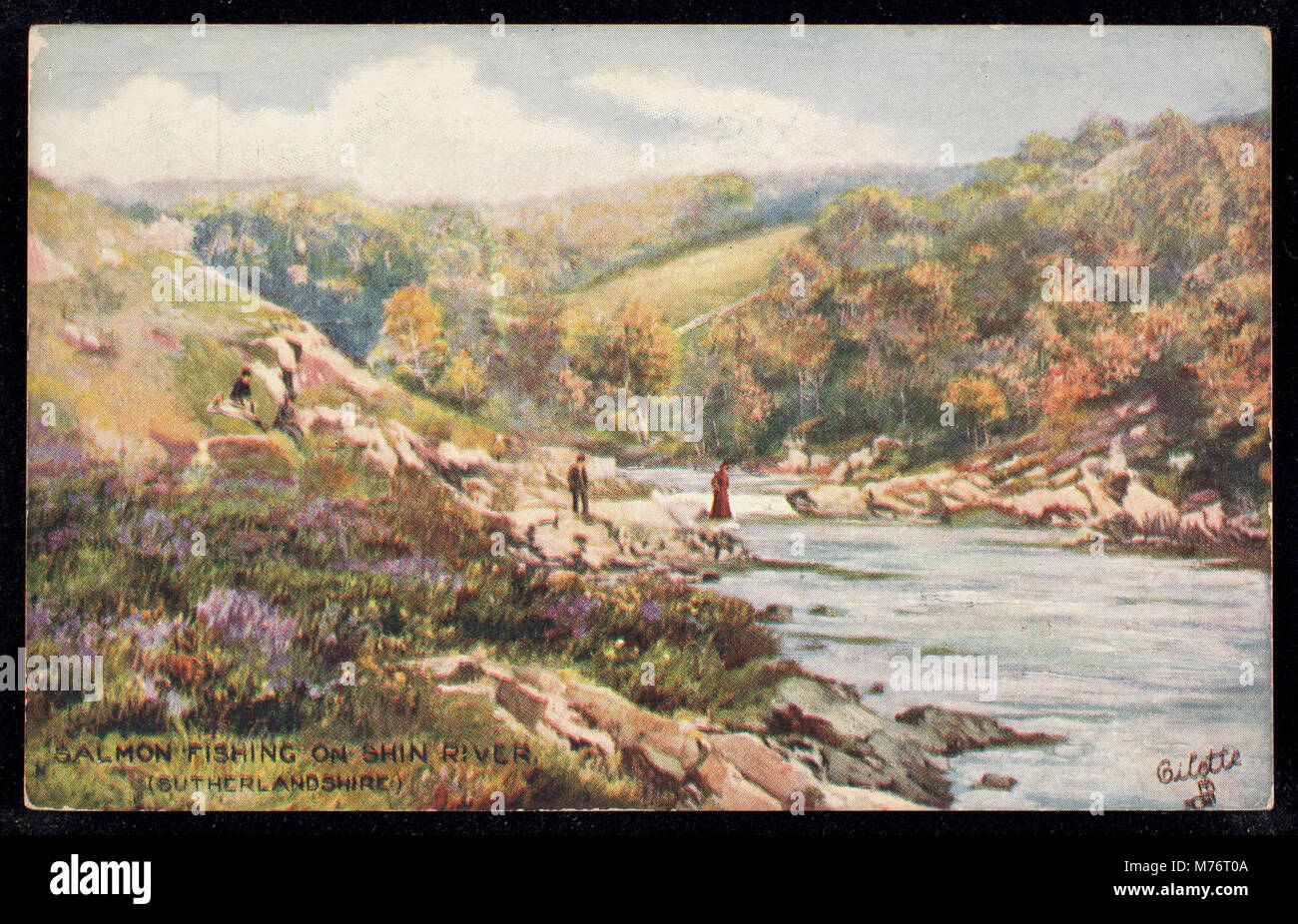 A scene depicting salmon fishing on the Shin River in Sutherlandshire ...