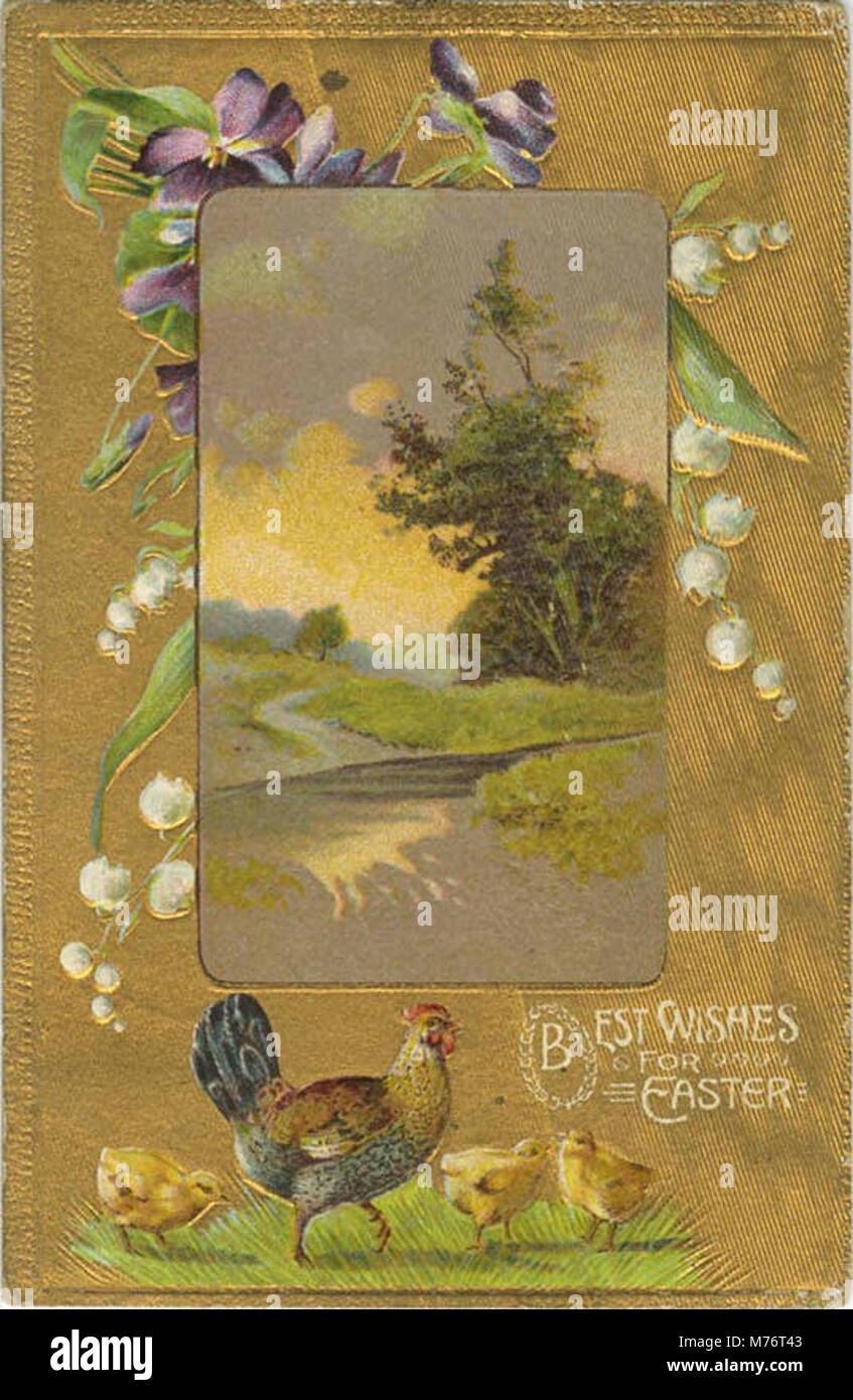 Sample of Our Line of Gold Moire Easter Postcards, chickens and rural ...
