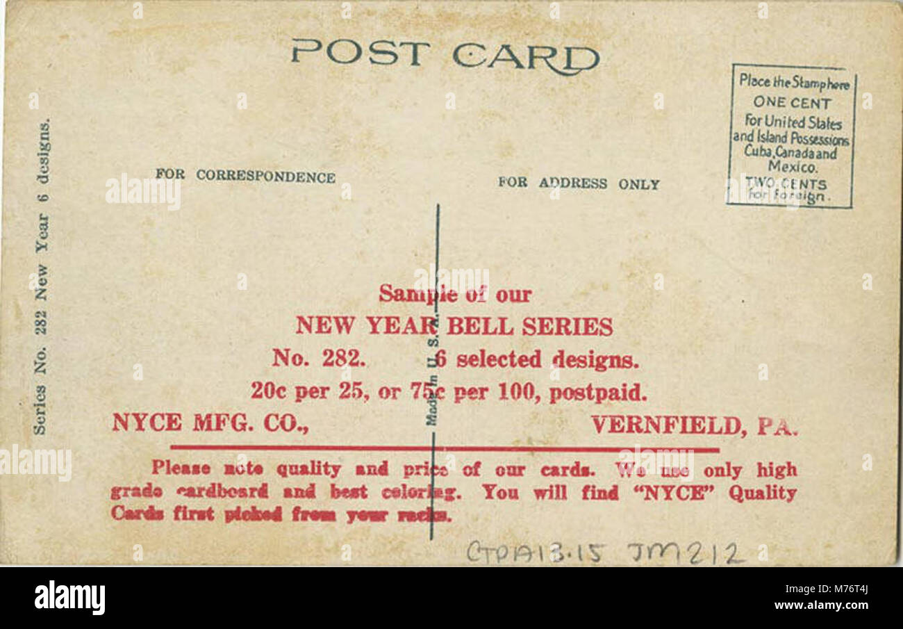 An advertisement for the NYCE Post Card Company showcasing a sample ...