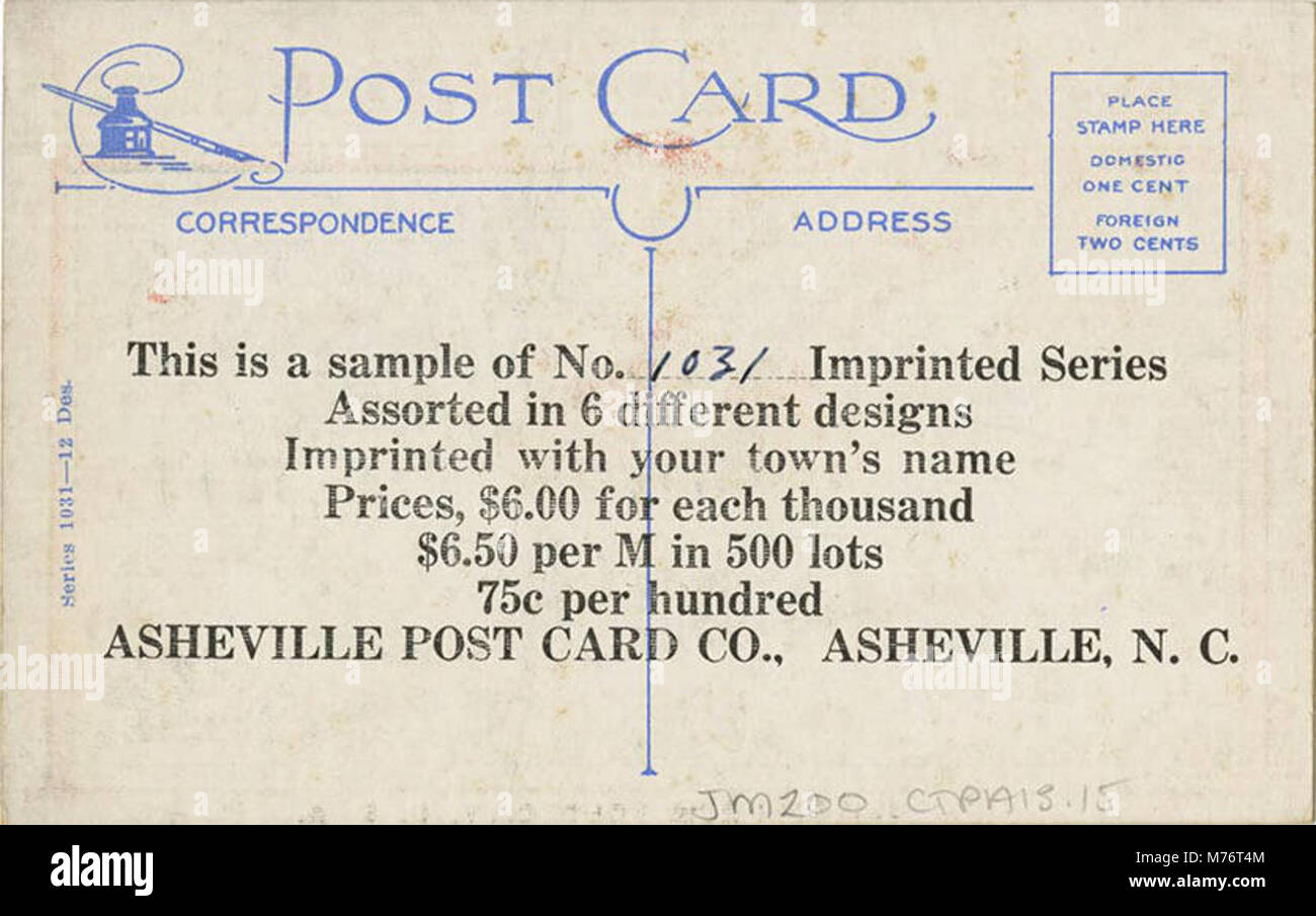 This postcard, produced by the Asheville Post Card Company, features a ...