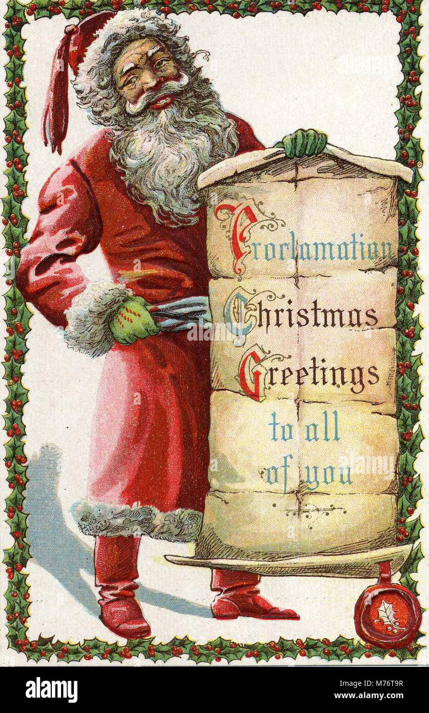 An image of Santa Claus in a red robe, delivering Christmas greetings ...