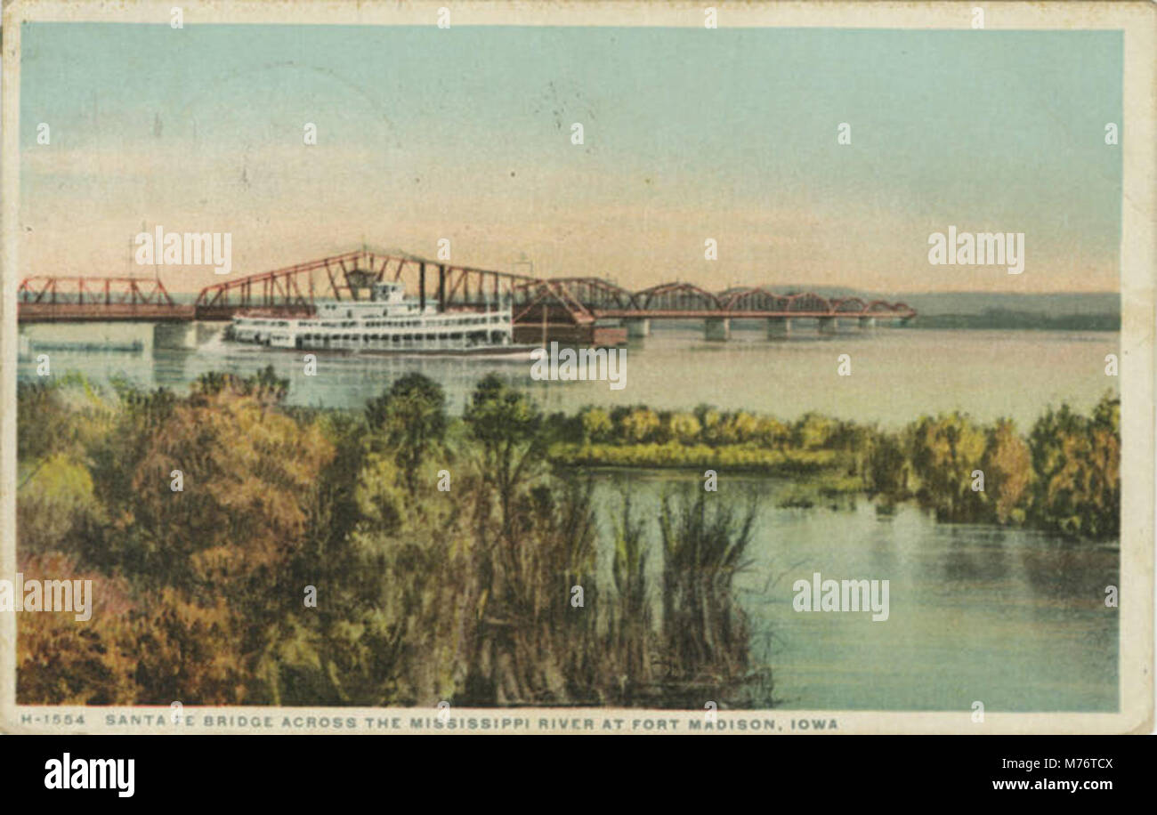 A historical photograph of the Santa Fe Bridge crossing the Mississippi ...