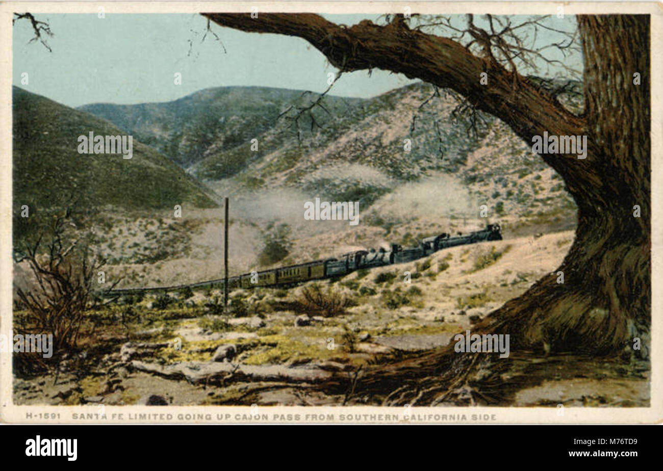 This photograph shows the Santa Fe Limited train ascending Cajon Pass ...