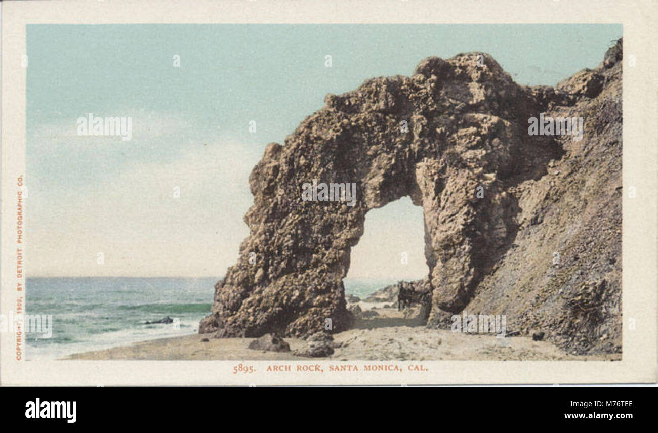A scenic view of Arch Rock in Santa Monica, California, showcasing its ...