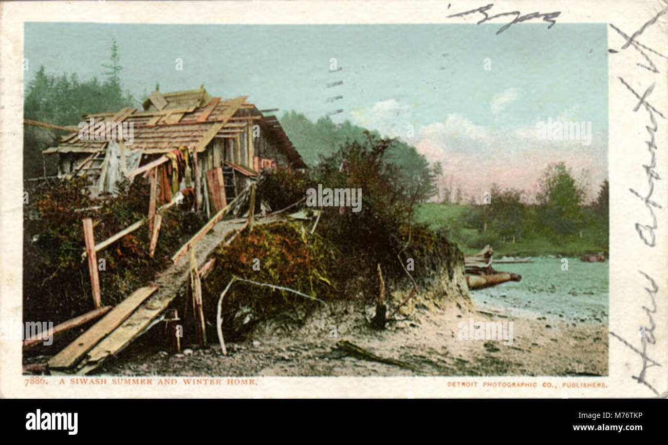 A depiction of a Siwash Native American summer and winter home, showing ...