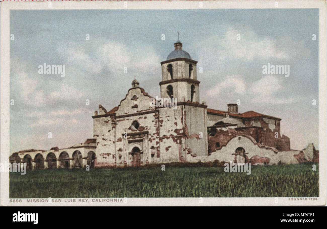 The San Luis Rey Mission, founded in 1798 in California, is depicted in ...