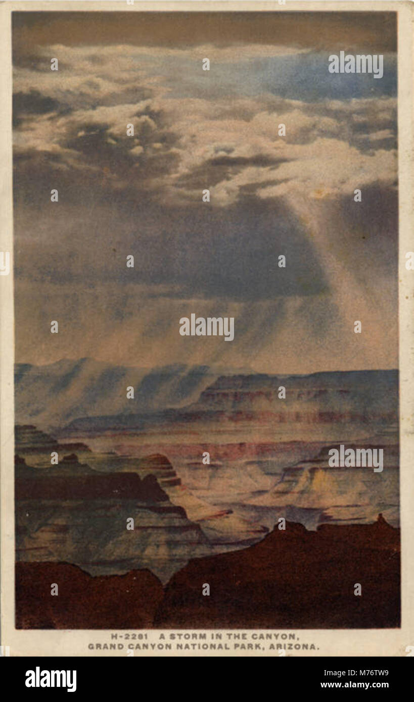 A dramatic scene of a storm in the Grand Canyon, Arizona, captured as ...