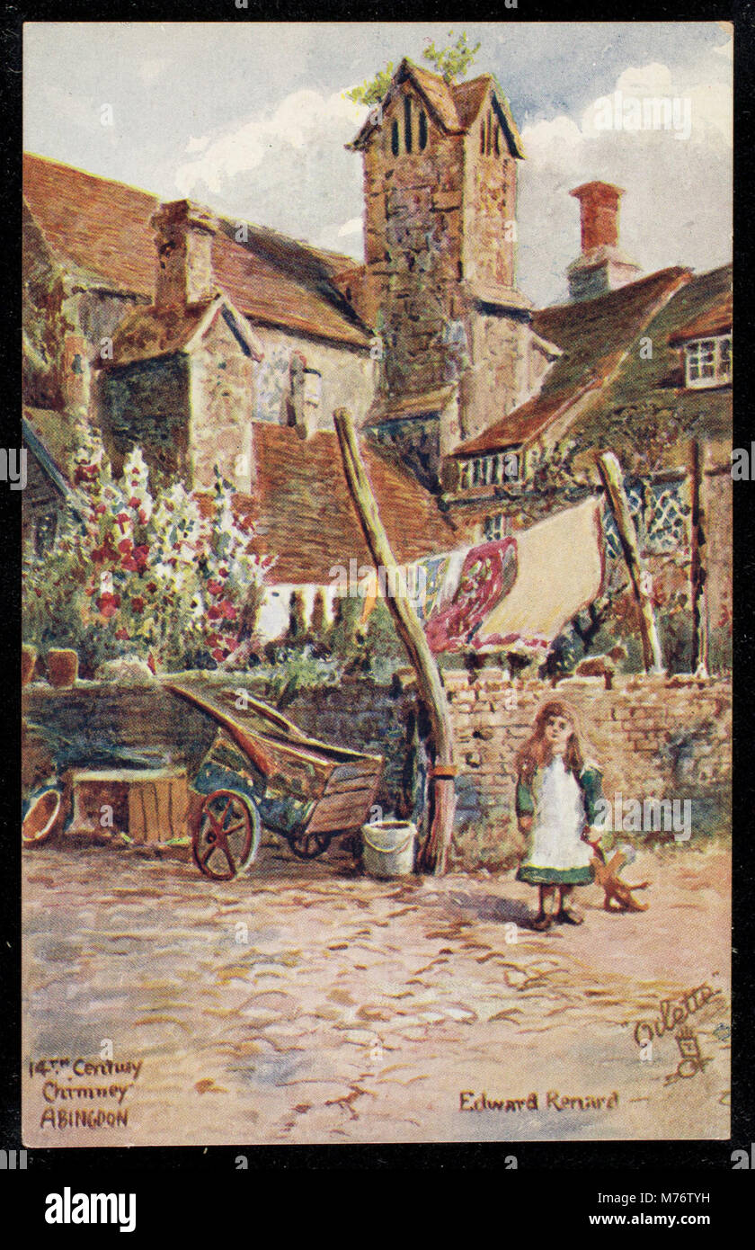 The image features a 14th-century chimney in Abingdon, highlighting ...