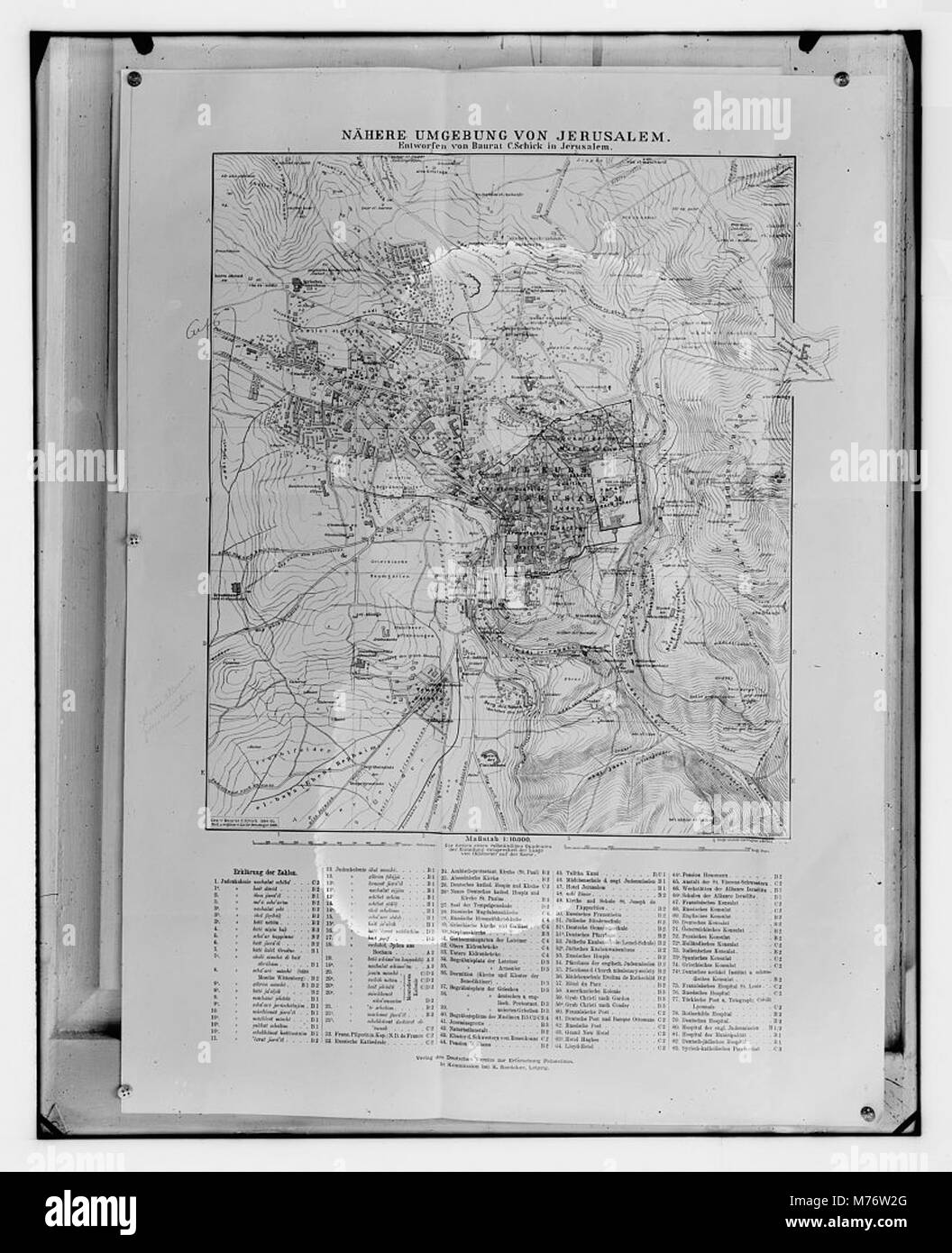 A historical map of Jerusalem, showing key landmarks, streets, and ...
