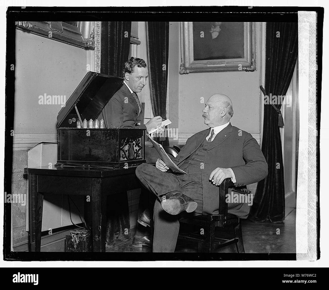 Secretary of War, Newton D. Baker, pictured during a radio broadcast on ...