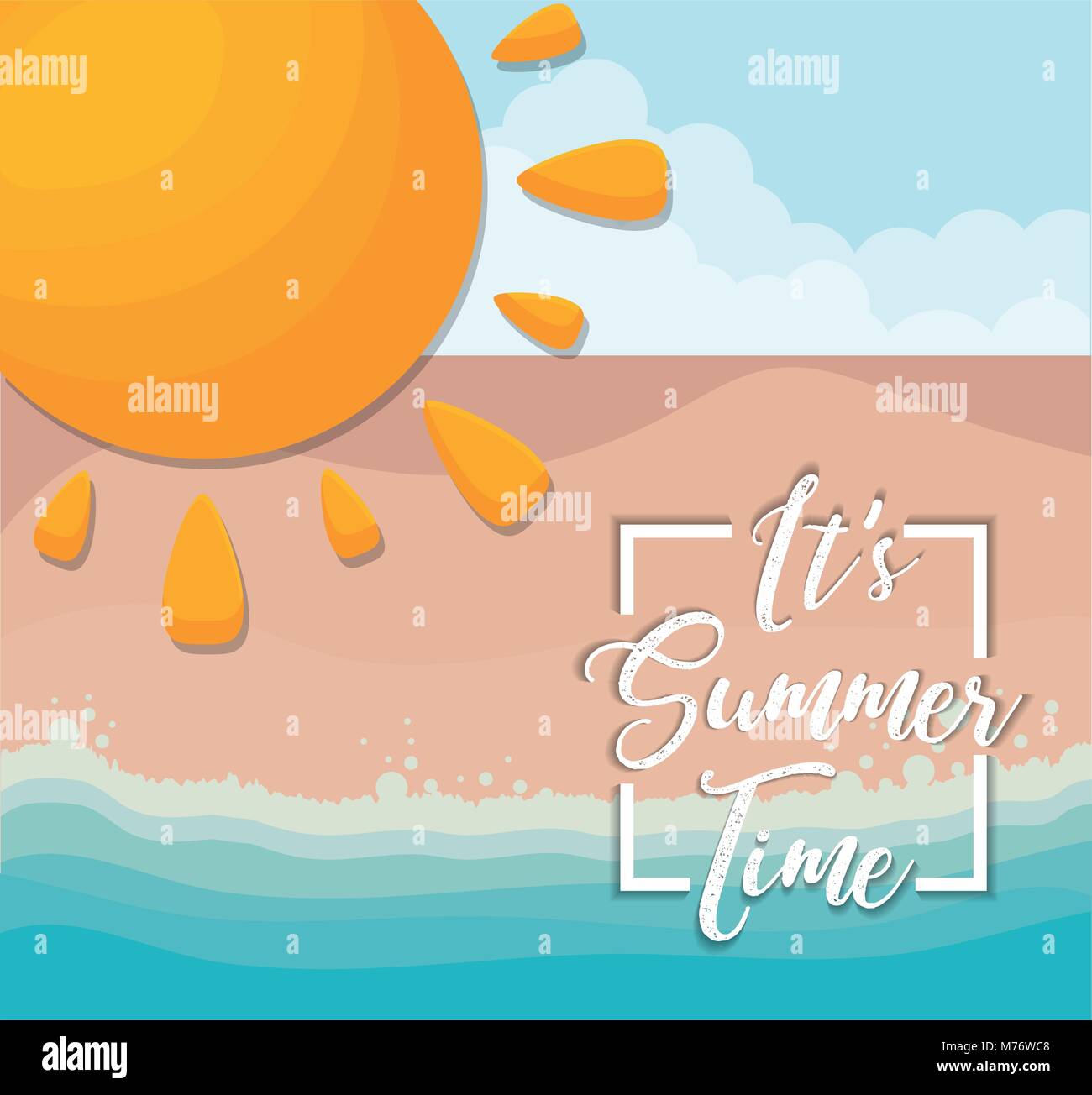 Summer time design with sun icon over beach background, colorful design ...