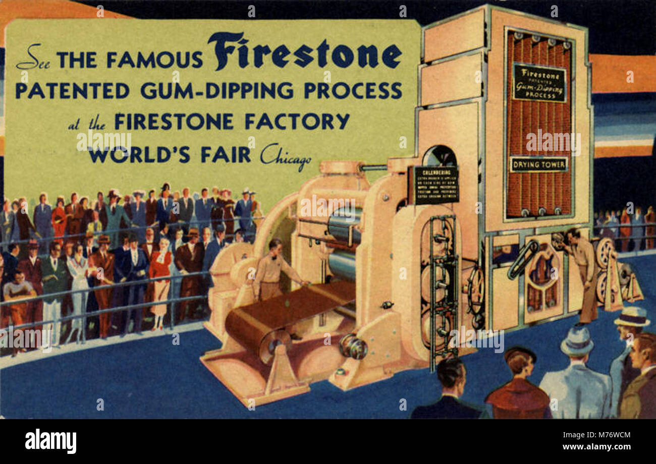 The Firestone factory’s patented gum-dipping process, showcased at the ...