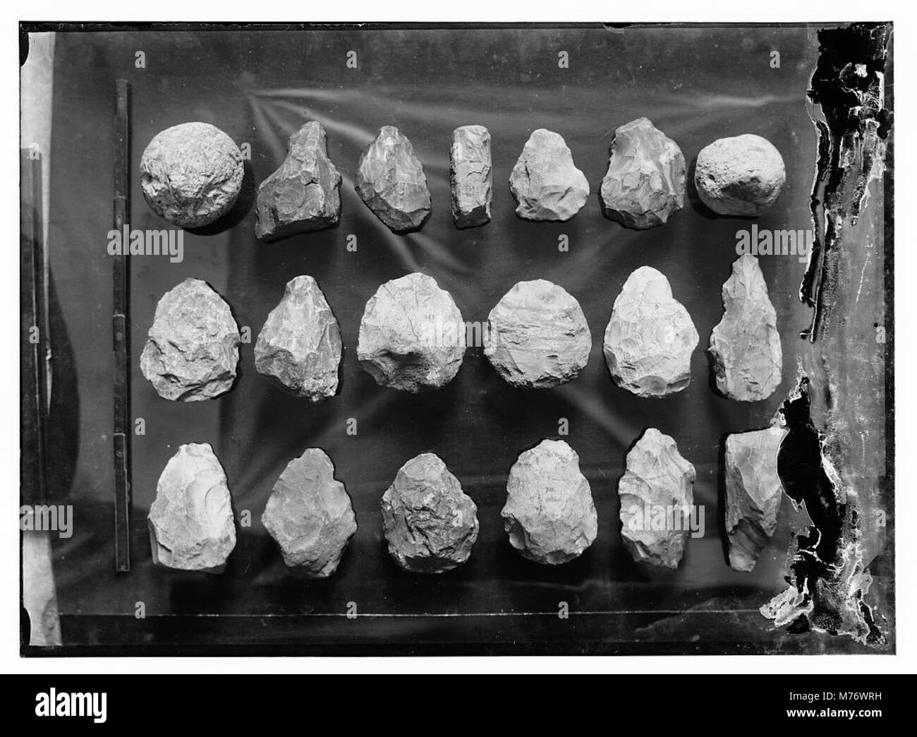 A series of prehistoric flints, representing tools used by early human ...