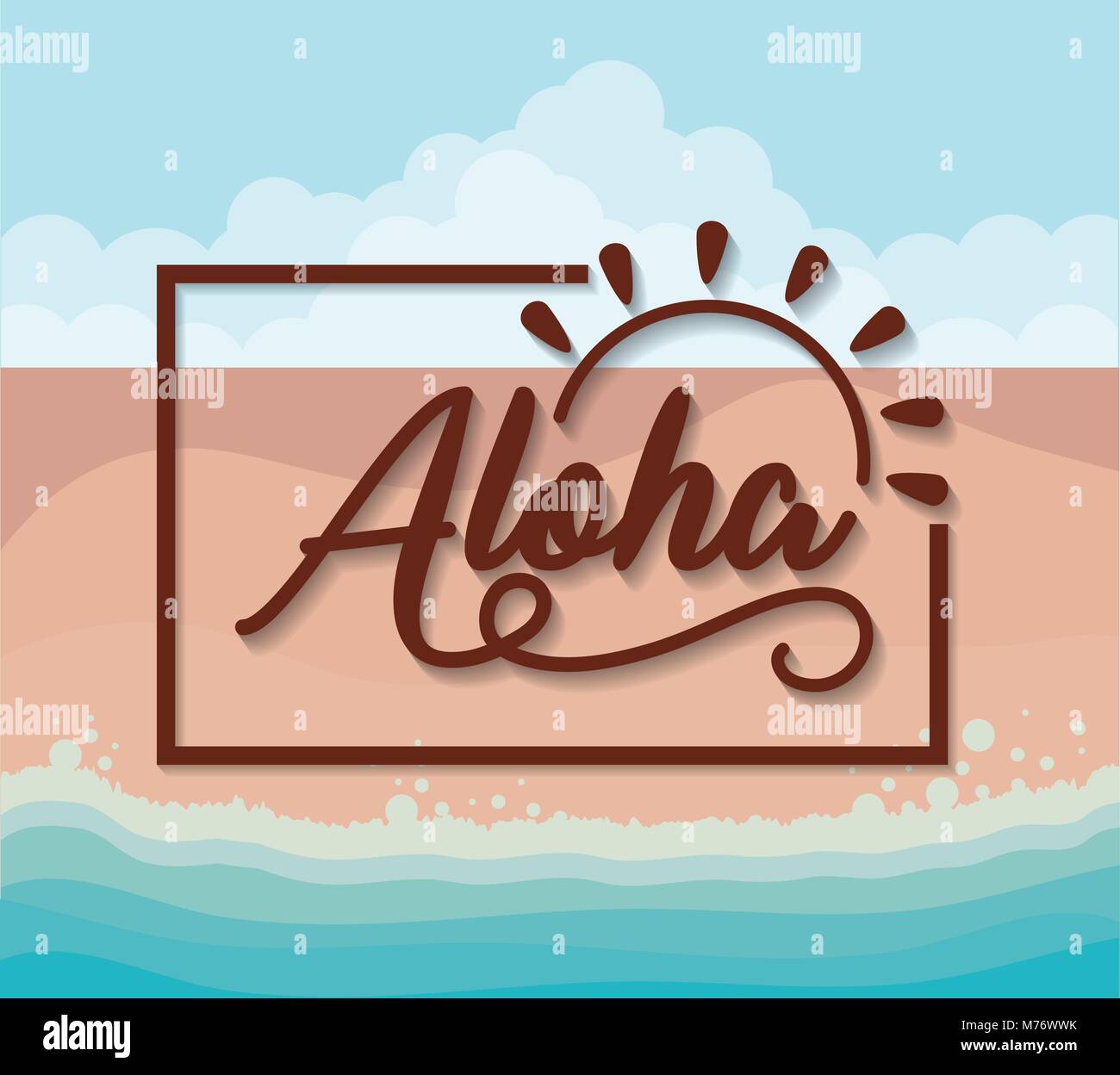 Aloha design with decorative frame and sun shape, colorful design ...