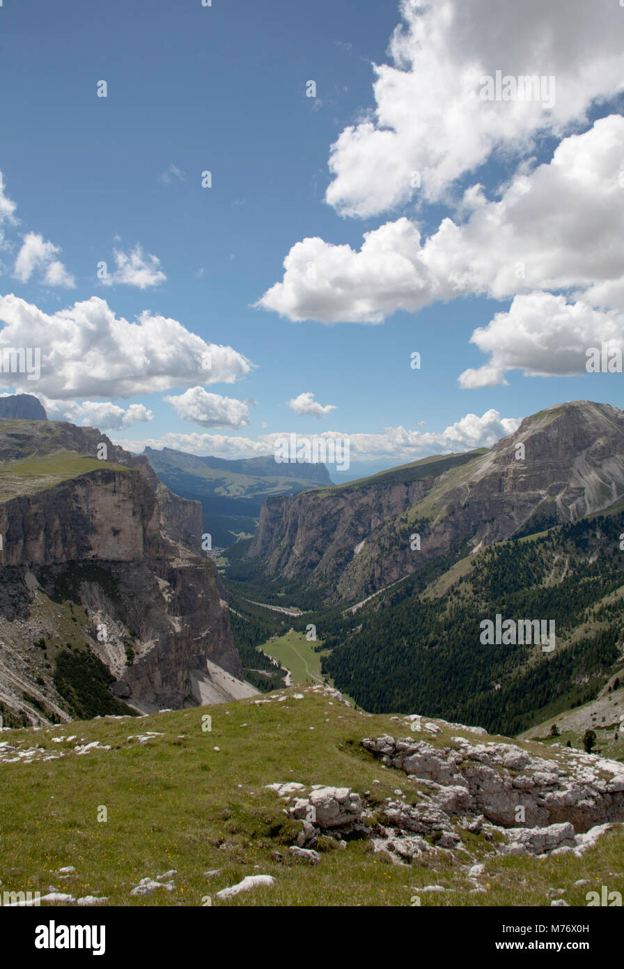 A view looking along the Langental or Vallunga Valley in the Naturpark ...