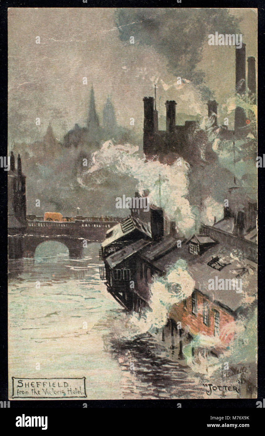 A historical photograph showing the view of Sheffield, England, from ...