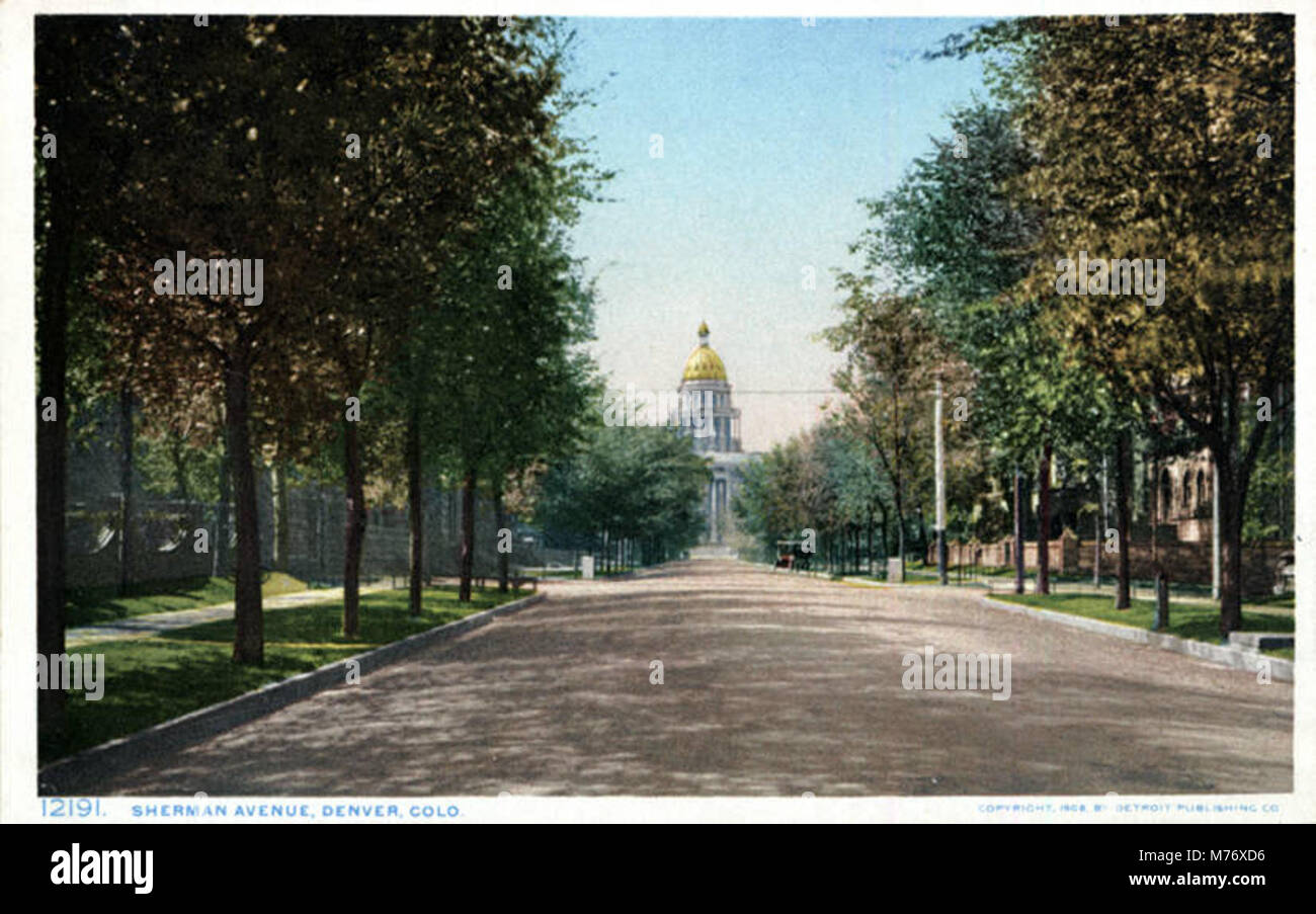 A historic photograph of Sherman Avenue in Denver, Colorado, capturing ...