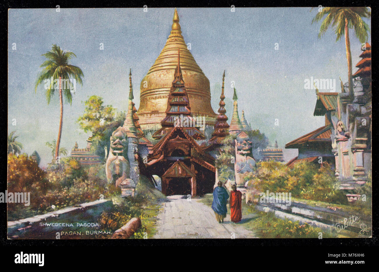 The Shwegeena Pagoda, located in Pagan (now Bagan), Burma (Myanmar), is ...