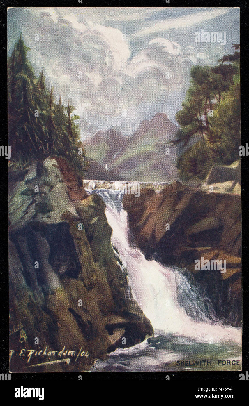 A scenic view of Skelwith Force, a waterfall located in the Lake ...