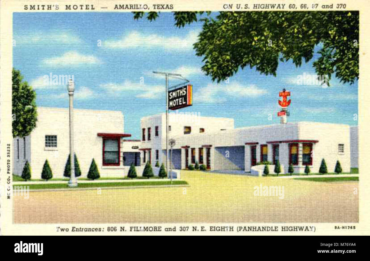 Smith's Motel located on U.S. Highways 60, 66, 87, and 370, featuring ...