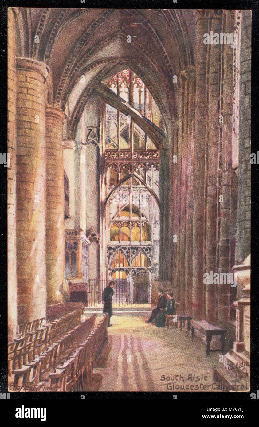 A view of the south aisle of Gloucester Cathedral, showing its ...
