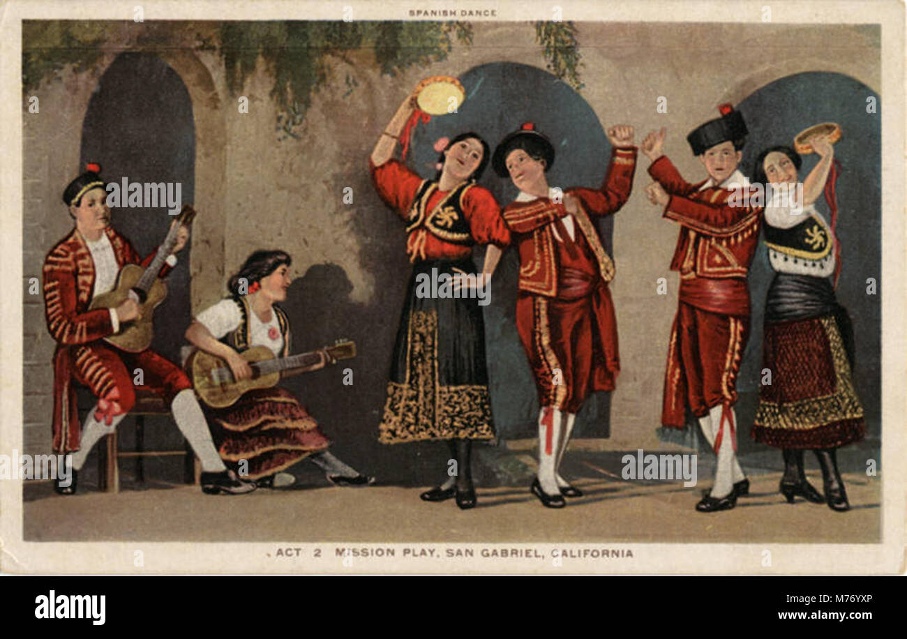 A scene from Act 2 of the Mission Play, depicting a Spanish dance ...
