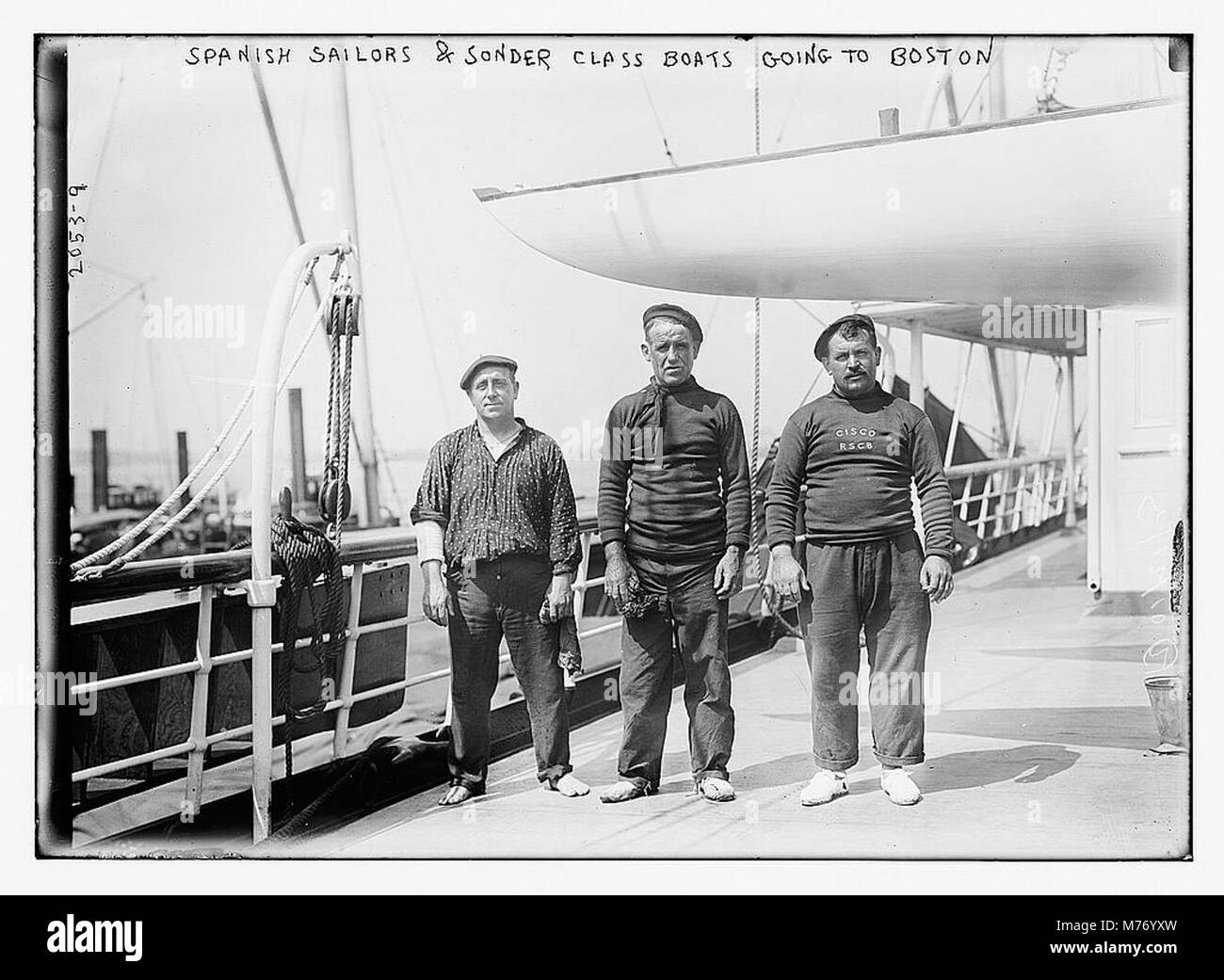 A photograph of Spanish sailors aboard sonder-class boats traveling to ...