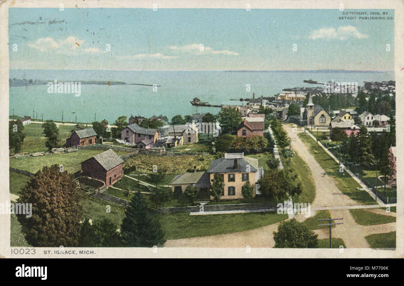 This image depicts St. Ignace, Michigan, a small city located on the ...