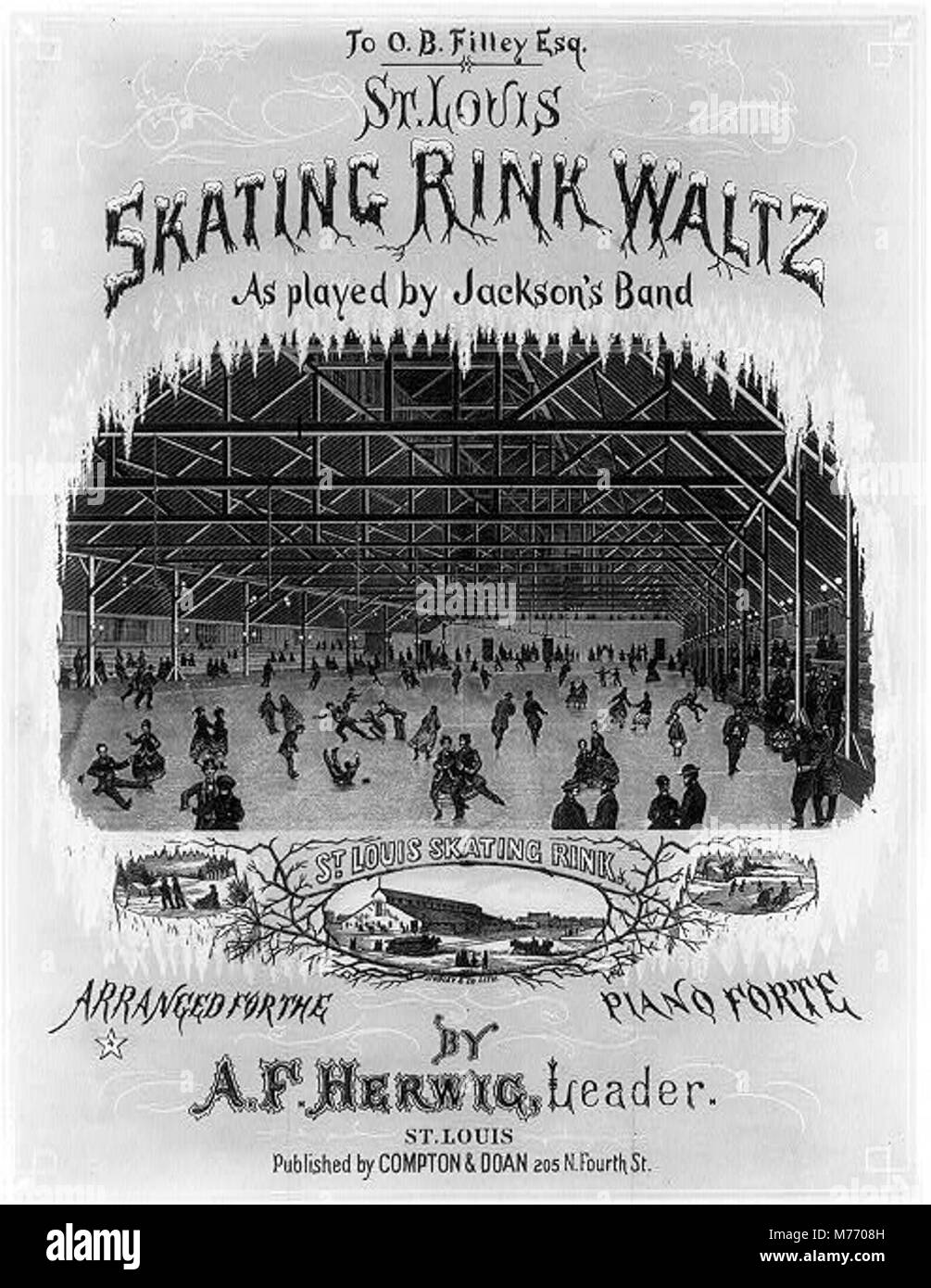 This photograph depicts a skating rink in St. Louis, featuring people ...