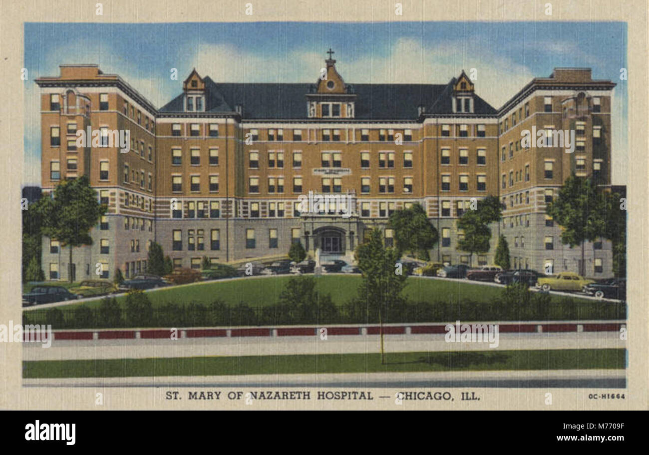 This historical image shows St. Mary of Nazareth Hospital, an important ...