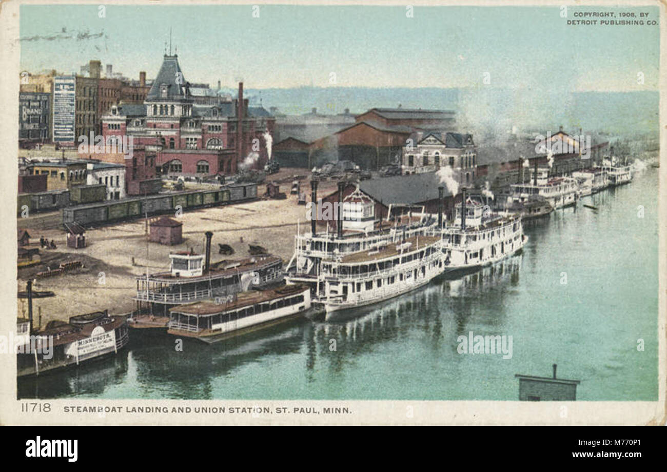 The steamboat landing and Union Station are shown in this historical ...
