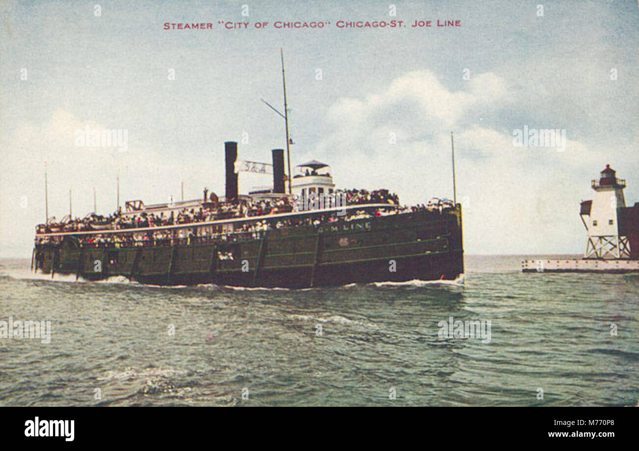 A vintage photograph of the steamer 'City of Chicago' on the Chicago-St ...