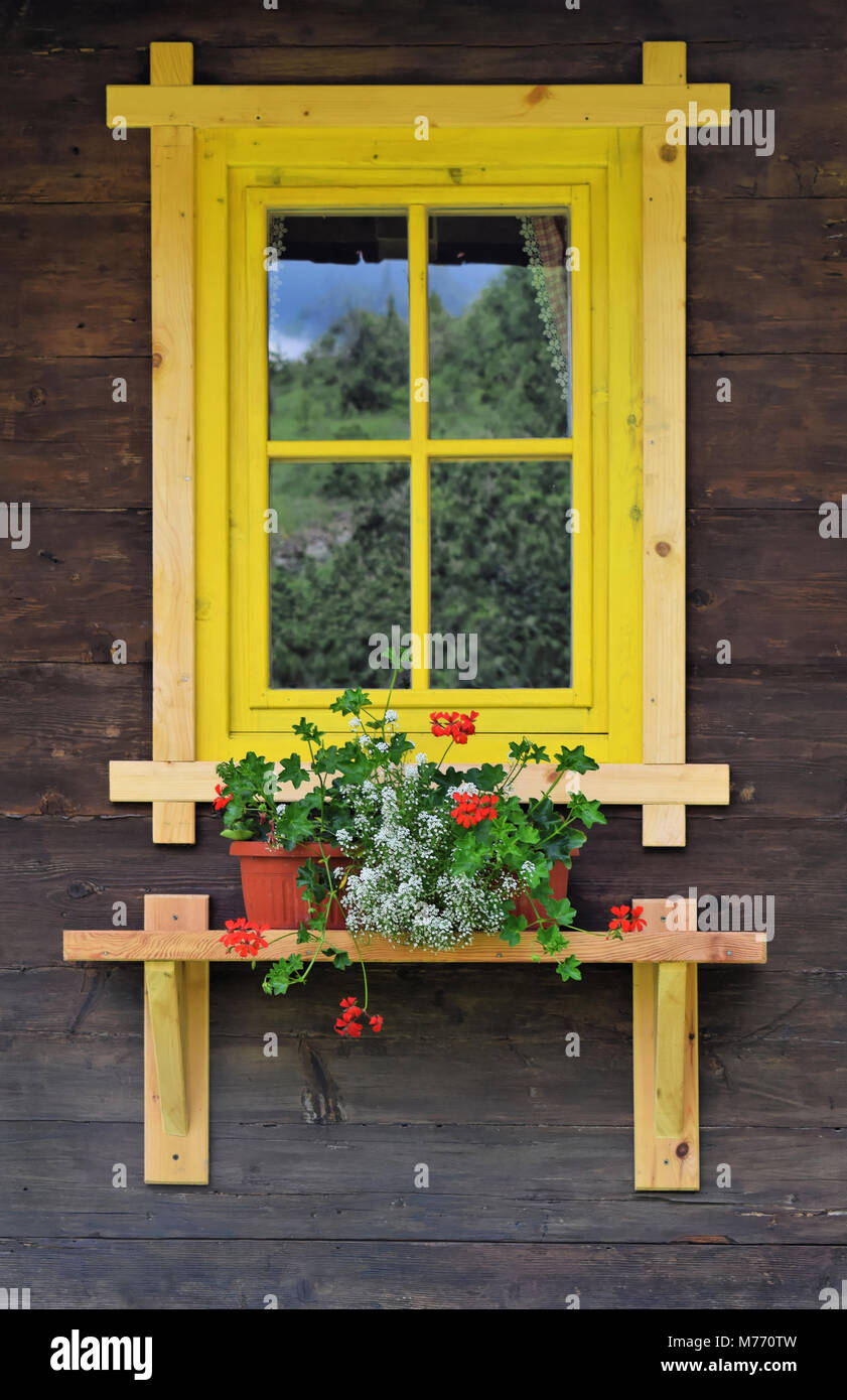 Rustic window and flowers Stock Photo - Alamy