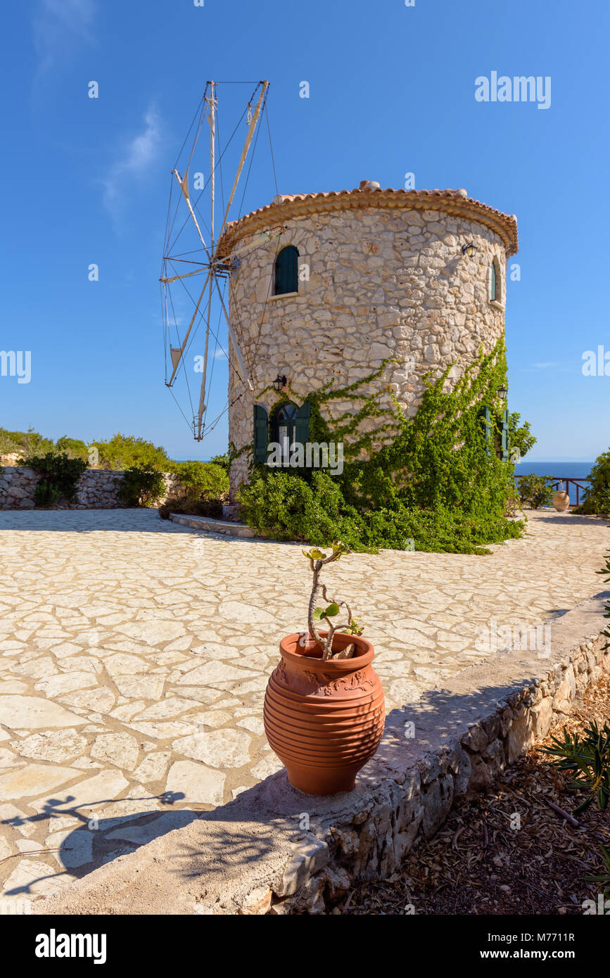 Traditional Greek old windmill on Skinari cape. Zakynthos island ...