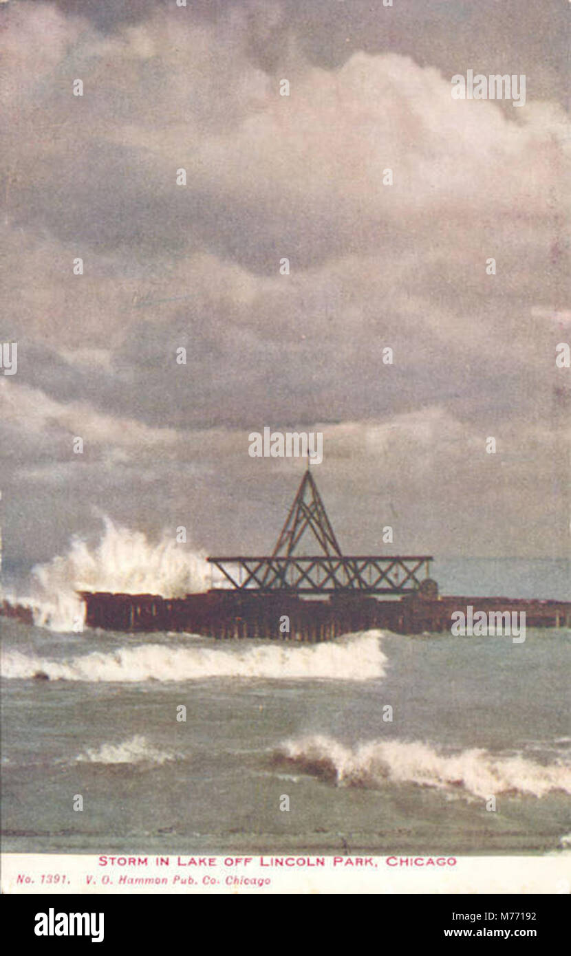 A dramatic image of a storm over Lake Michigan, near Lincoln Park in ...