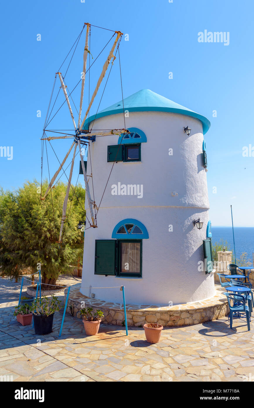 Traditional Greek old windmill on Skinari cape. Zakynthos island ...