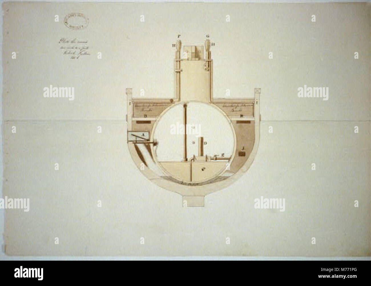 A technical illustration of a U.S. Navy submarine vessel, showing a ...