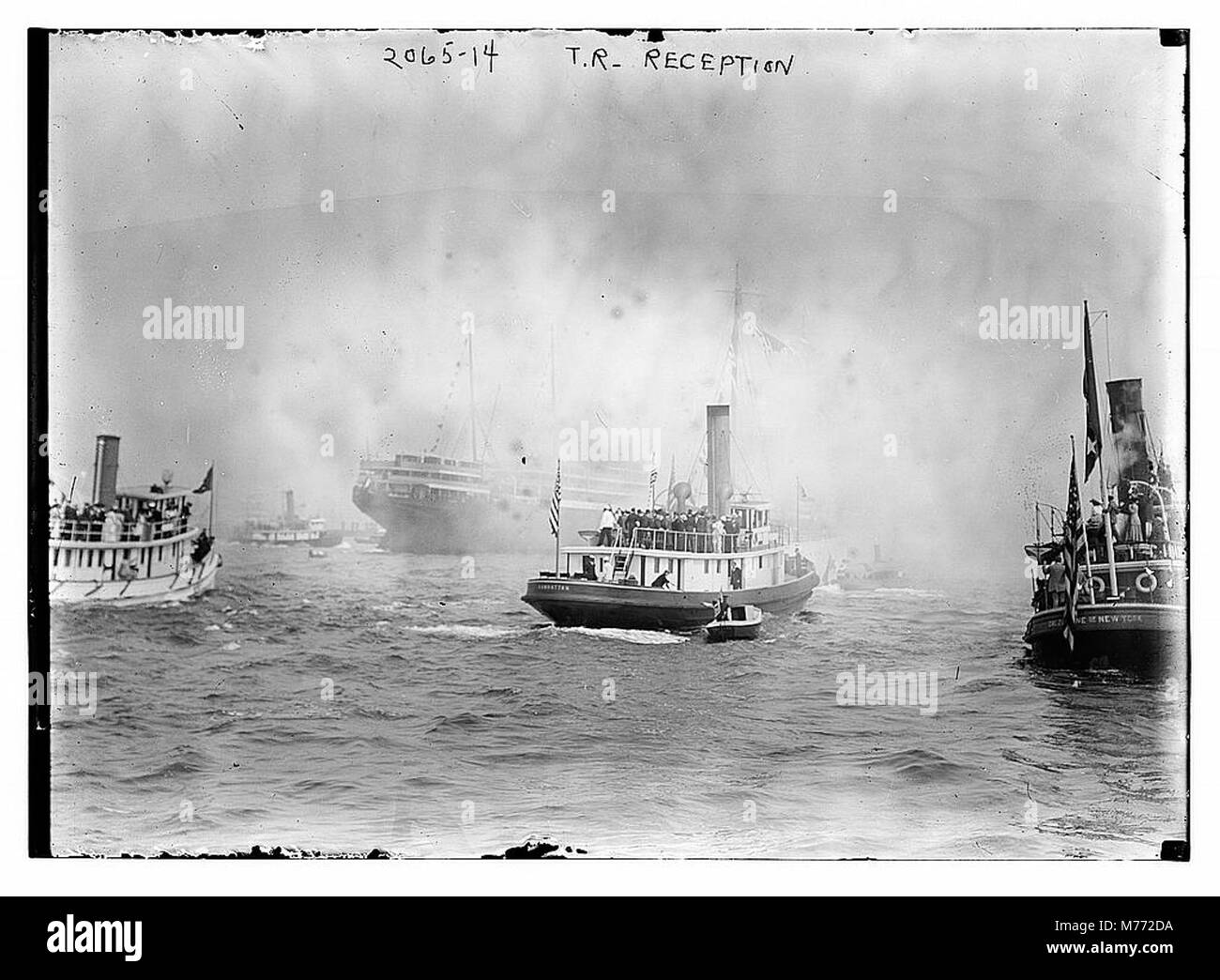An image showing the reception of Theodore Roosevelt, likely in the ...