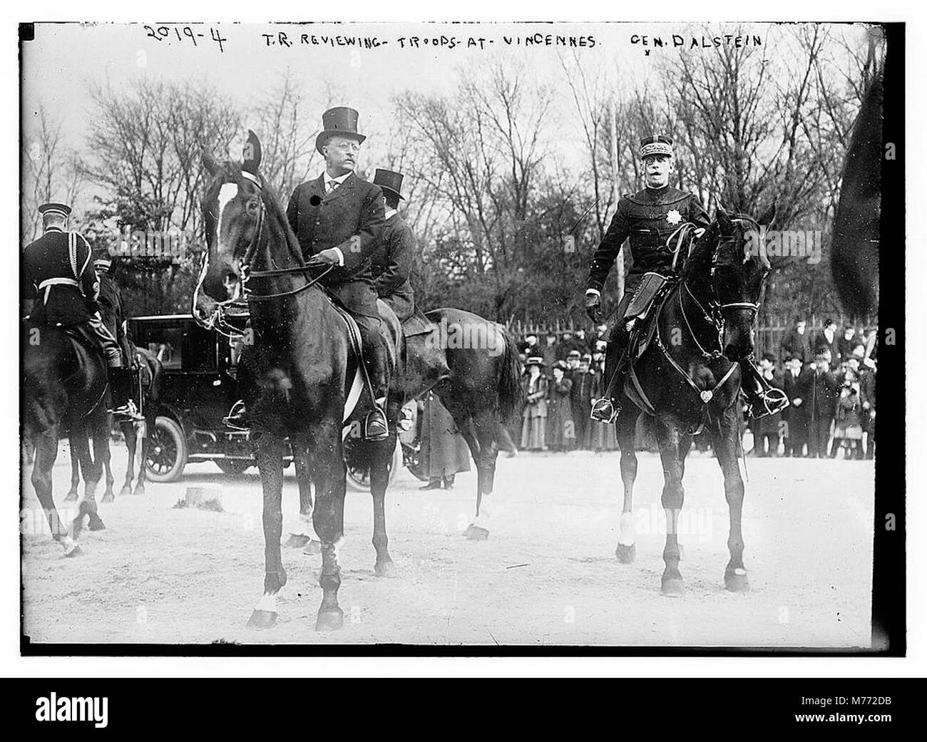 Theodore Roosevelt is pictured reviewing troops in Vincennes, with ...