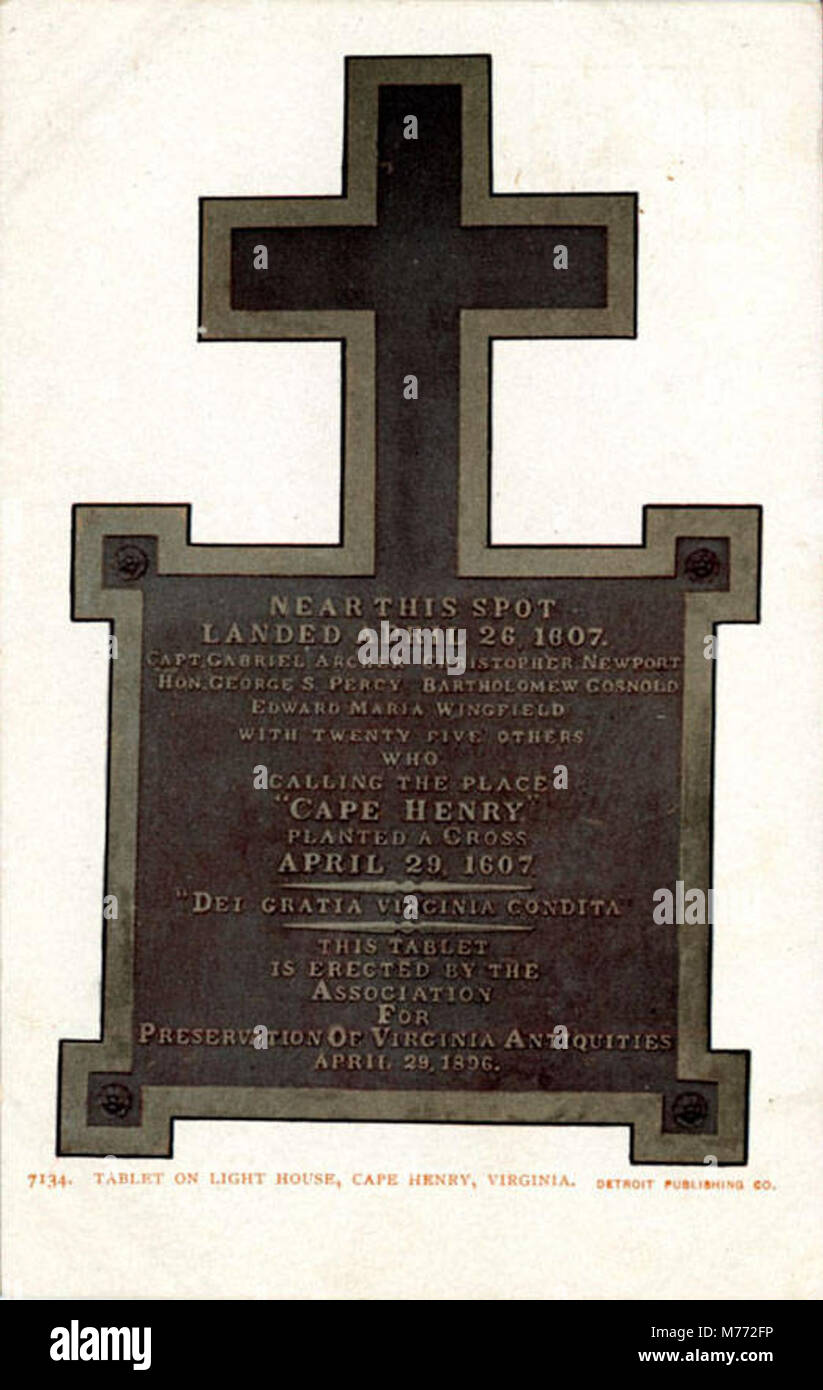 A historical tablet placed at Cape Henry Lighthouse in Virginia marks a ...