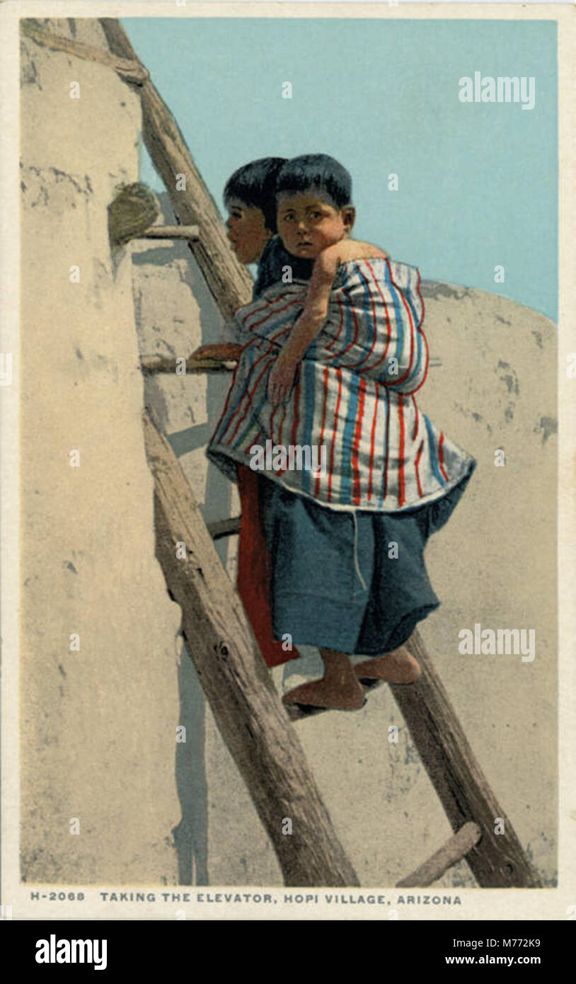 This image from the Fred Harvey series shows a Hopi Village in Arizona ...