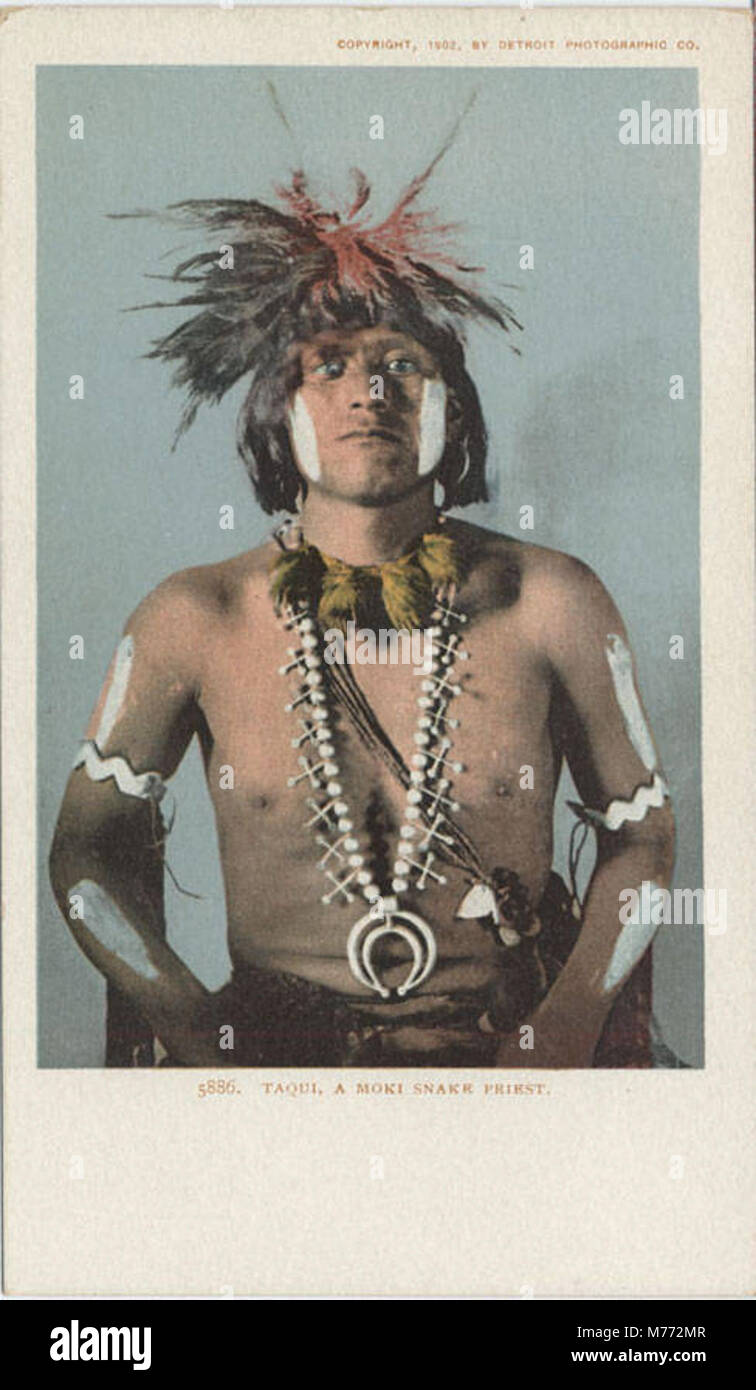 A portrait of Taqui, a Moki Snake Priest, reflecting Native American ...