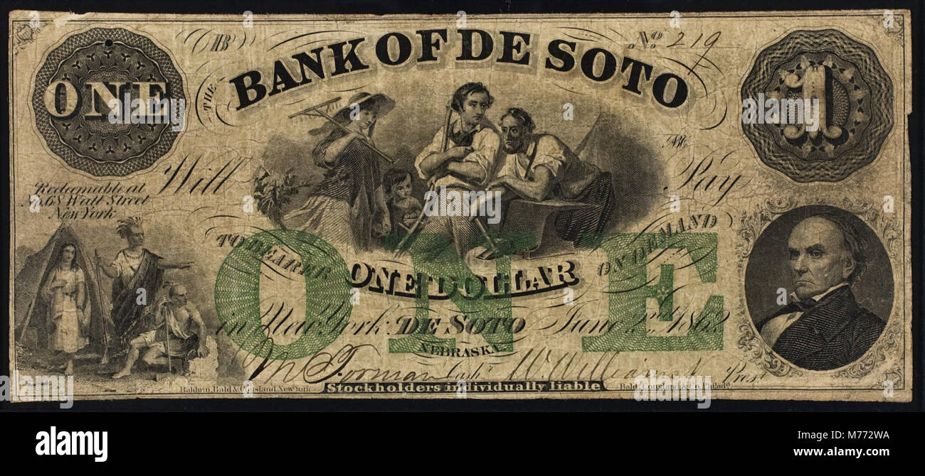 This historical one-dollar banknote, issued on June 2nd, 1862 ...