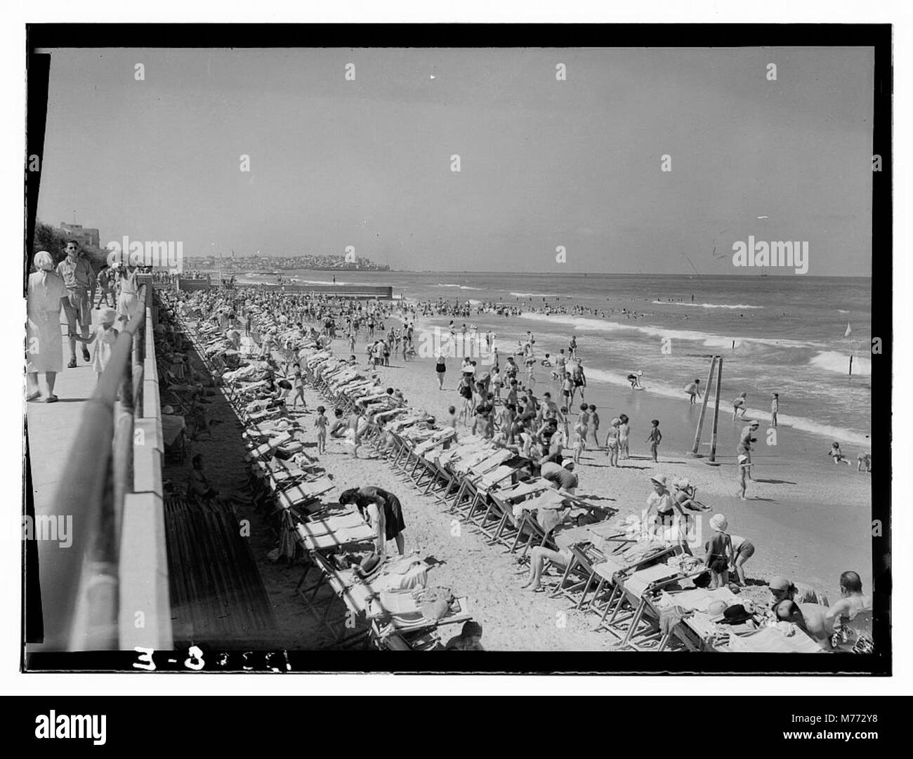 Scene of a bathing beach in Tel Aviv, Israel, showing people enjoying ...