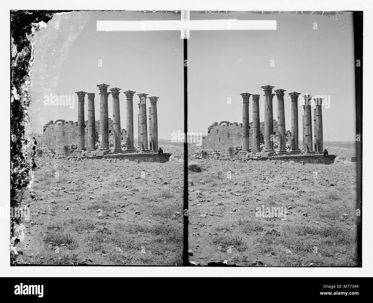 A photograph of the Temple of the Sun at Jerash, an ancient Roman city ...